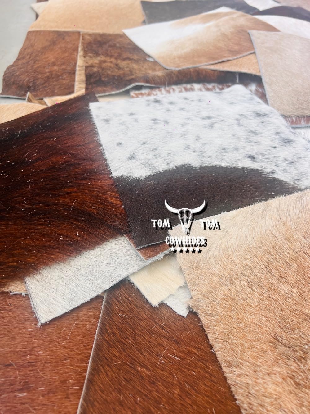 Tomtom Cowhides Nice Variety 15 Pieces Hair on Cow Hide Scrap Leather Hide Remnant (15) Pieces of Approx. 8" x 8"