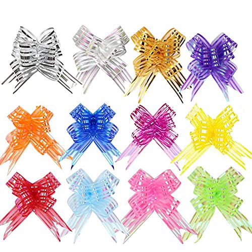 12 Pcs Pull Bow Mixed Color Large Organza,Presents Wrapping Ribbon for Party and Decoration,Ribbon Bow for Gift Baskets,Stretchable Striped Ribbon String