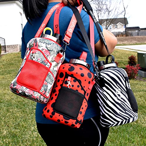 DR.HYDRO 3.2L Water Bottle One Gallon Sleeve Jug Insulated Neoprene Cover Large 108oz Holder with Shoulder Strap for Gym and Workout (Lady Bug)