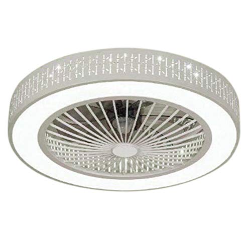 22'' Modern LED Invisible Ceiling Fan with light 3-Color 3-Speed 64W 7 Acrylic Blades Round Enclosed Chandelier Fan with Remote Control Semi Flush Mount Quiet for Bedroom Living Room (Bamboo leaf)