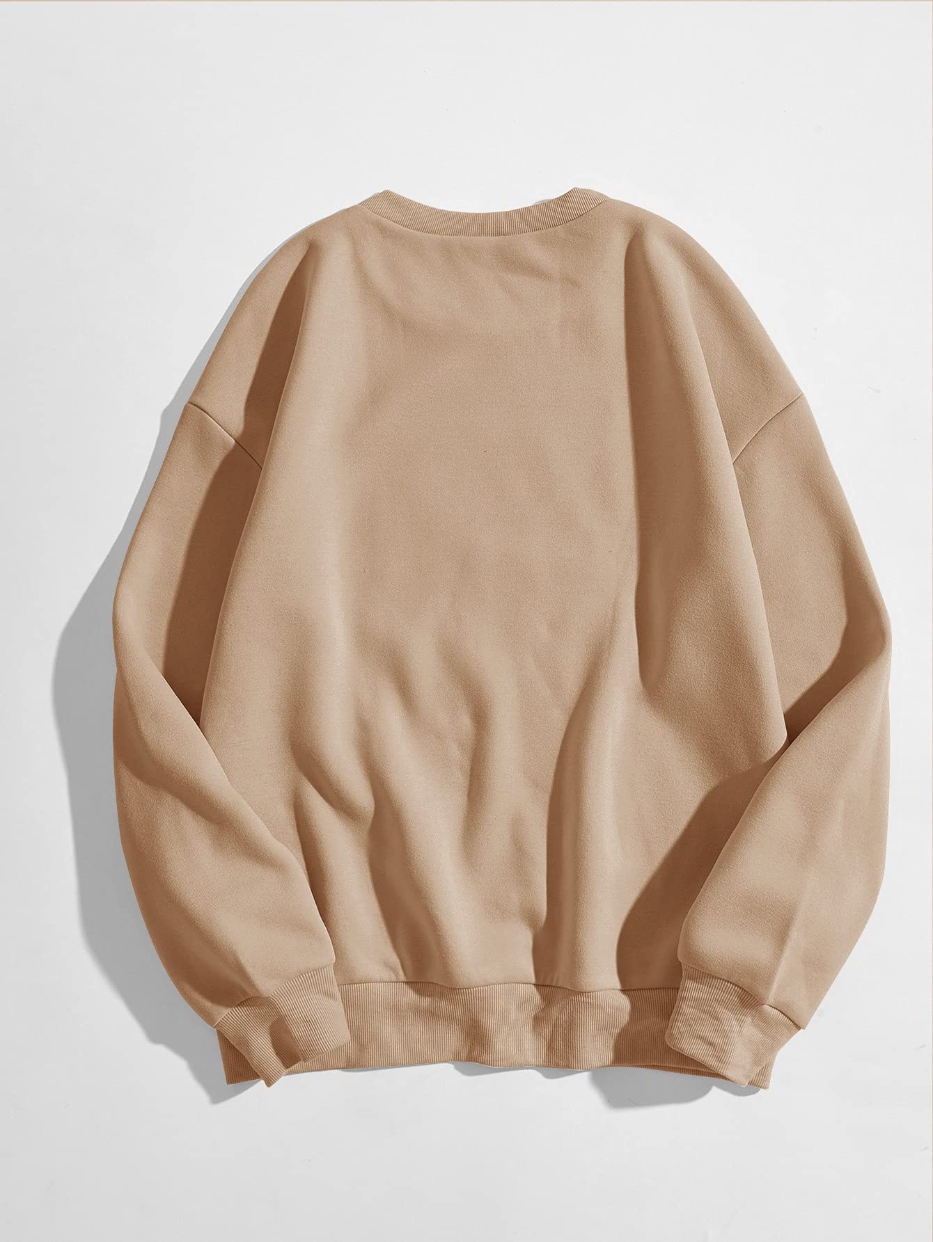 MakeMeChic Women's Plus Size Casual Cute oversized Long Sleeve Round Crew Neck Sweatshirt Pullover Top Khaki XL