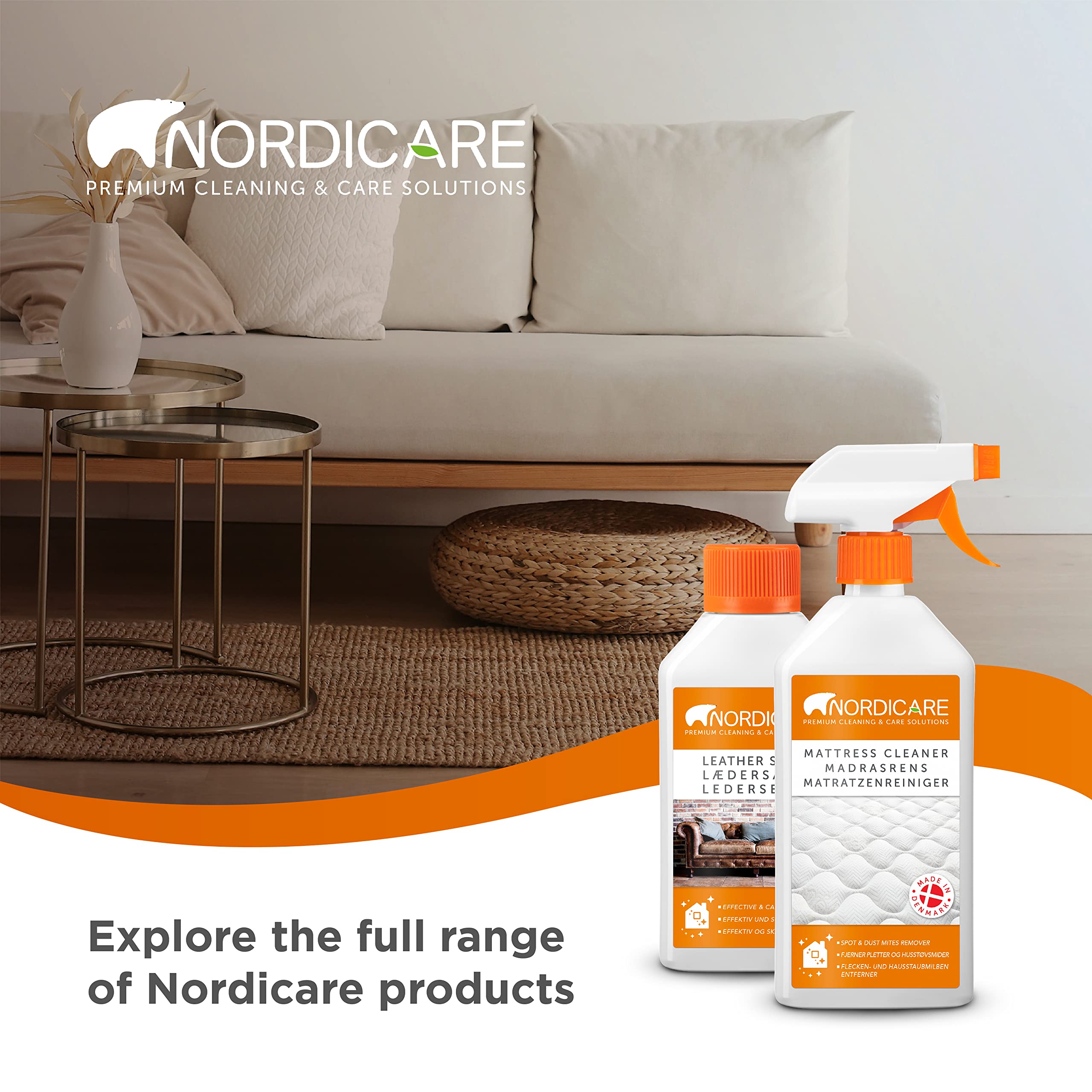 Nordicare Fabric & Carpet Stain Remover Spray 16.9 oz - Spot & Stain Remover, Upholstery Cleaner, Fabric Cleaner for all Type of Fabrics, Textiles, Carpet, Cloth, Rugs, Chairs, Sofas-Made in Denmark