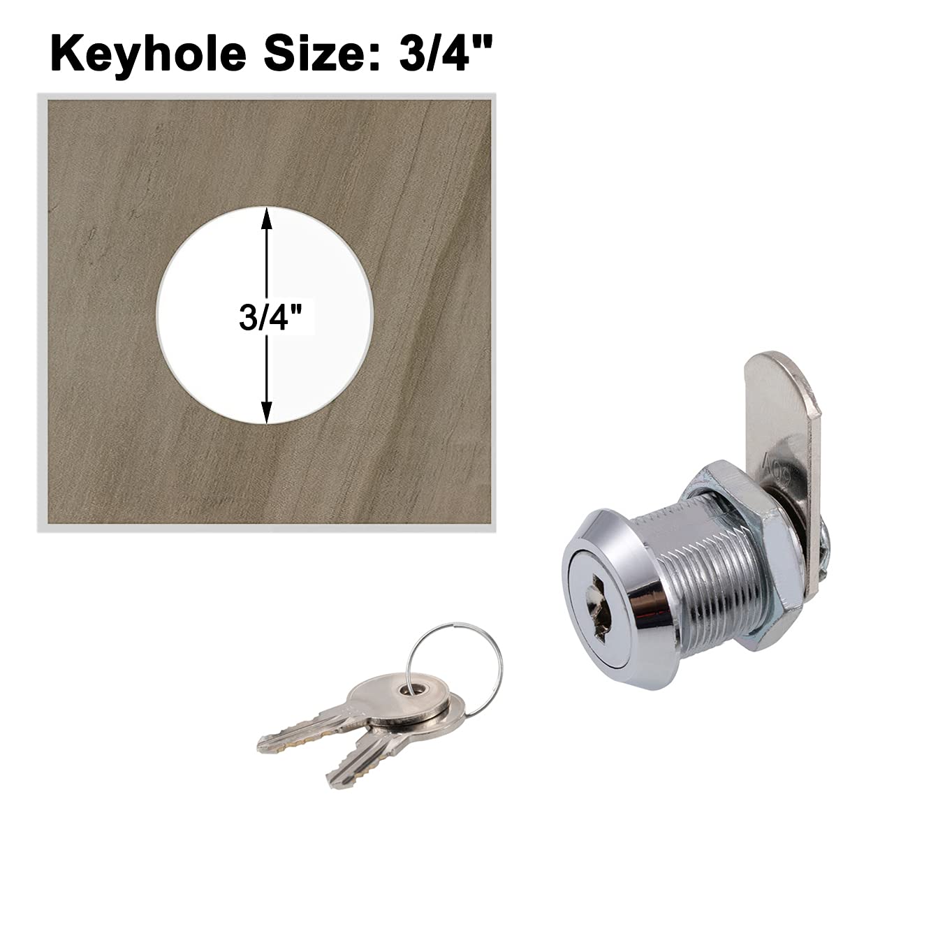 WOOCH Cabinet Cam Lock, 5/8 Inch Keyed Alike Cam Locks Secure File Drawer Door Mailbox Tool Box Dresser RV Cylinder Replacement Lock Hardware, Fits on 1/2" Max Panel Thickness (2 Pack) Chrome Finish