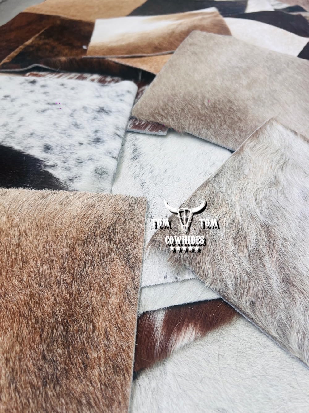 Tomtom Cowhides Nice Variety 15 Pieces Hair on Cow Hide Scrap Leather Hide Remnant (15) Pieces of Approx. 8" x 8"