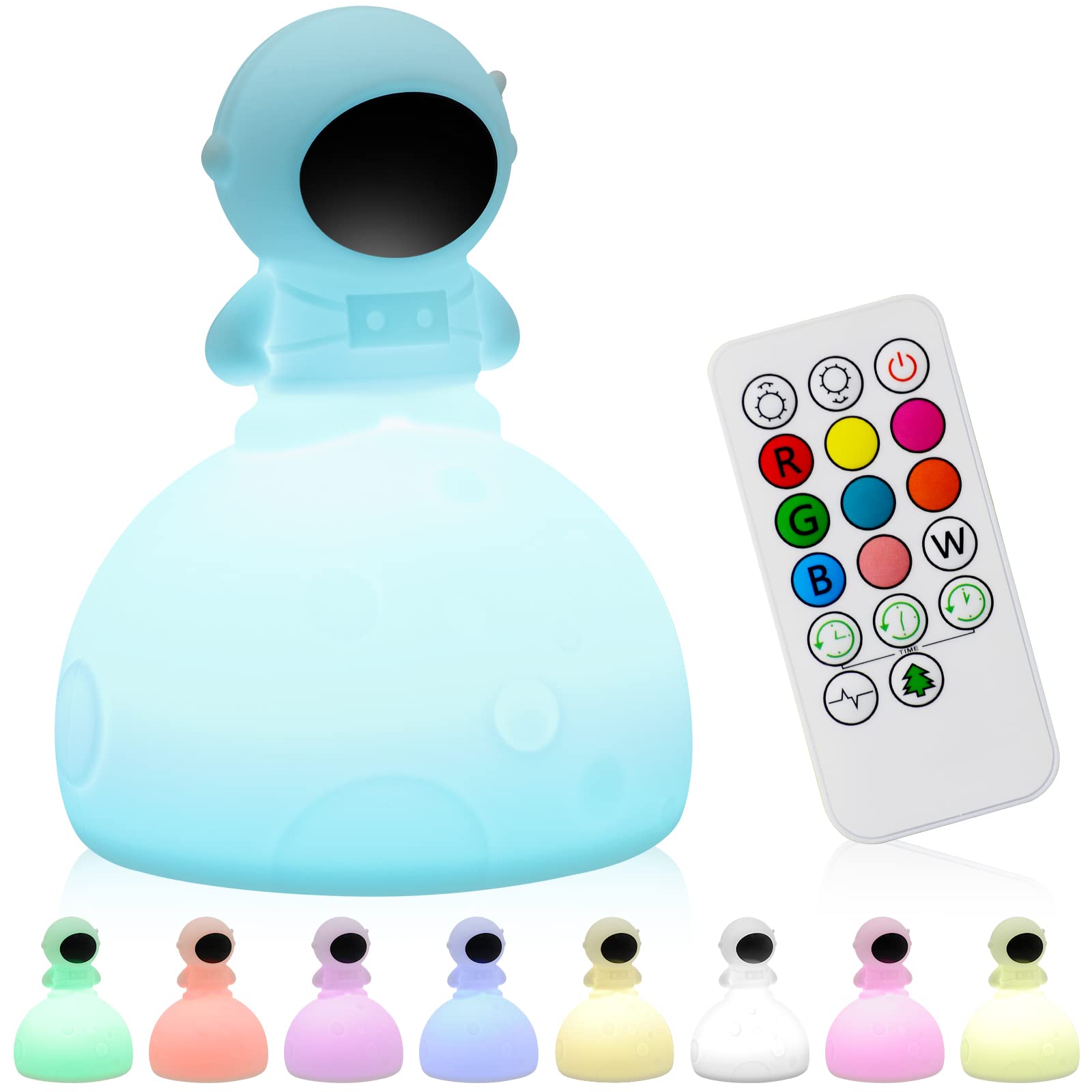 Cool LED Night Light for Kids Room, Aesthetic Decor Toddler Bed Rooms Astronauts 9 Colors Soft BPA Free Silicone Rechargeable Bedside Lamp for Teen Girl Boy Nursery Baby Shower Mothers Day Gifts