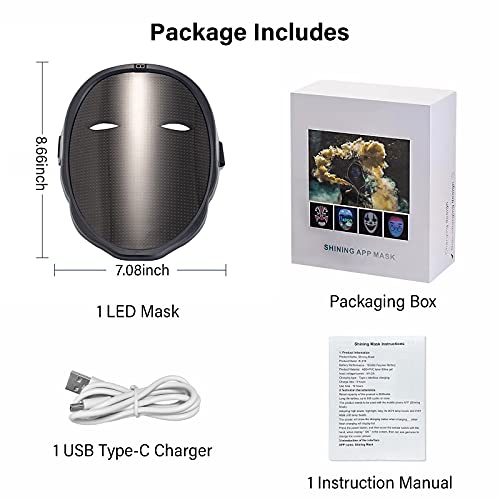 Halloween Mask LED Face Transforming Mask with Bluetooth Programmable for Halloween Masquerade Costumes Cosplay Party Light Up Mask for Adult Men Women, APP or Gesture Control, Rechargeable