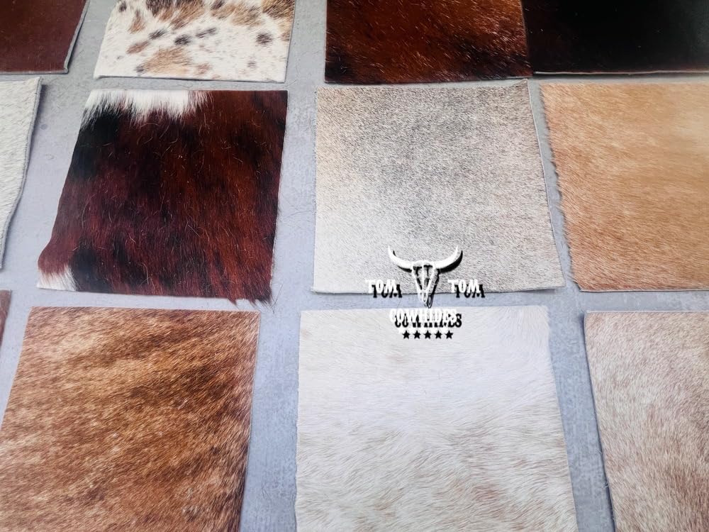 Tomtom Cowhides Nice Variety 15 Pieces Hair on Cow Hide Scrap Leather Hide Remnant (15) Pieces of Approx. 8" x 8"