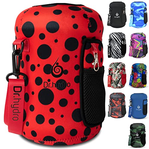 DR.HYDRO 3.2L Water Bottle One Gallon Sleeve Jug Insulated Neoprene Cover Large 108oz Holder with Shoulder Strap for Gym and Workout (Lady Bug)