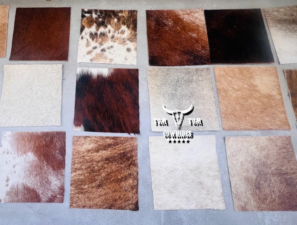 Tomtom Cowhides Nice Variety 15 Pieces Hair on Cow Hide Scrap Leather Hide Remnant (15) Pieces of Approx. 8" x 8"