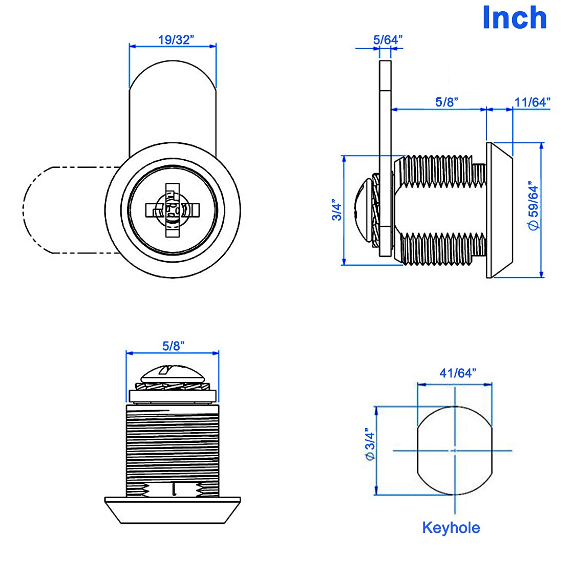 WOOCH Cabinet Cam Lock, 5/8 Inch Keyed Alike Cam Locks Secure File Drawer Door Mailbox Tool Box Dresser RV Cylinder Replacement Lock Hardware, Fits on 1/2" Max Panel Thickness (2 Pack) Chrome Finish