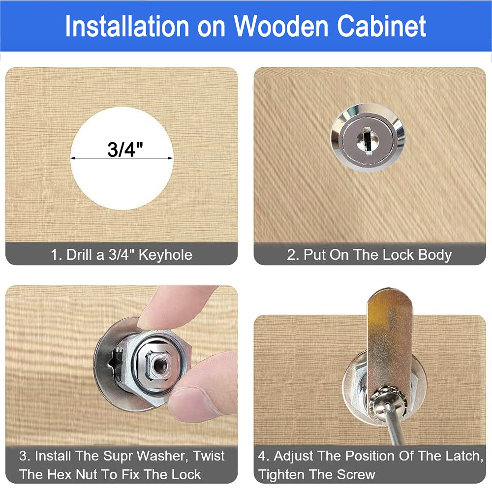 WOOCH Cabinet Cam Lock, 5/8 Inch Keyed Alike Cam Locks Secure File Drawer Door Mailbox Tool Box Dresser RV Cylinder Replacement Lock Hardware, Fits on 1/2" Max Panel Thickness (2 Pack) Chrome Finish