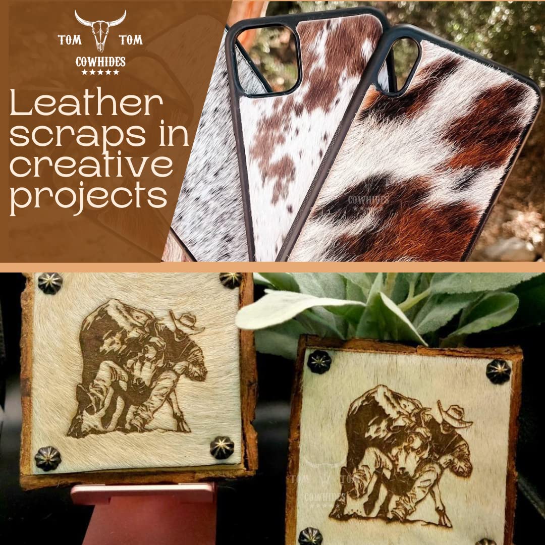 Tomtom Cowhides Nice Variety 15 Pieces Hair on Cow Hide Scrap Leather Hide Remnant (15) Pieces of Approx. 8" x 8"