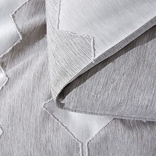 PERFEMET 3-Pieces Boho Tufted Shabby Comforter Set King Size Farmhouse Country Style Geometric Bedding Set for Girls Adult Embroidery Jacquard Ultra Soft Neutral Quilt/Bedspread Set (Light-Gray,King)