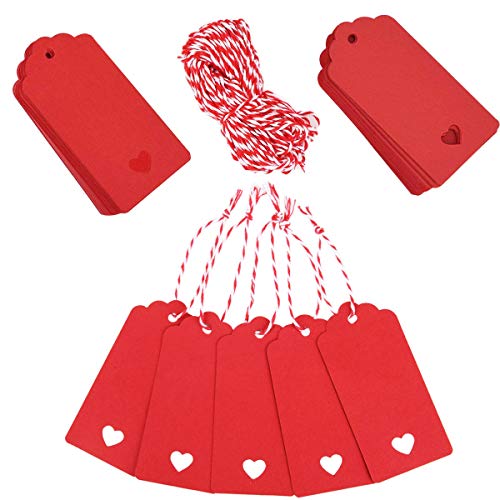 Valentines Day Tags,100 Piece Printable Valentine Tags Red Kraft Paper Wedding Valentines Gift Tags with 78.7 Inch String for Valentine's Day Wedding Party Gift Wrapping Labeling