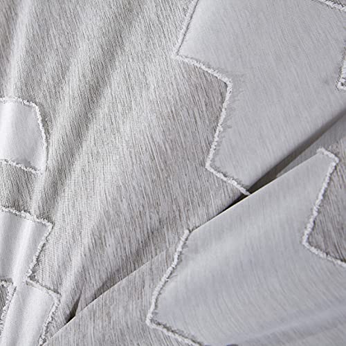 PERFEMET 3-Pieces Boho Tufted Shabby Comforter Set King Size Farmhouse Country Style Geometric Bedding Set for Girls Adult Embroidery Jacquard Ultra Soft Neutral Quilt/Bedspread Set (Light-Gray,King)