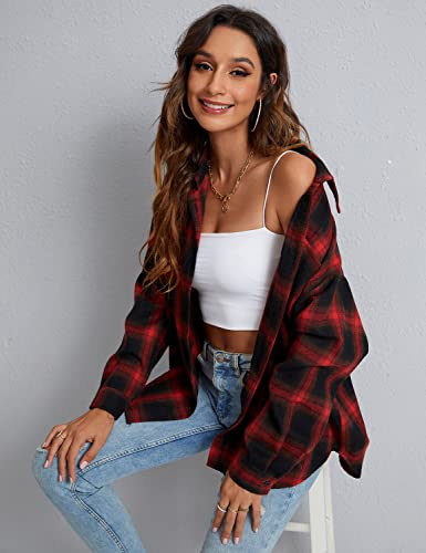 BMJL Women's Button Down Plaid Shirts Oversized Flannel Shacket Collared Casual Top Long Sleeve Blouses(L,Plaid)