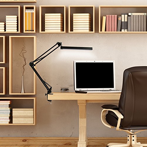 YOUKOYI A16S Metal Adjustable Swing Arm Desk Lamp with Clamp, Touch Control Table Lamp with Stepless Dimming, 3 Color Modes, Memory Function Eye-Caring Desk Light for Home/Office/Work/Study/Reading