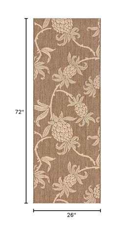 Gertmenian Indoor/Outdoor Kona Coast by Reyn Spooner Runner Rug - 2x6 Runner, Stain & UV Resistant, Ideal for Deck, Patio, Poolside Rooms - Pineapple, Brown, 46657