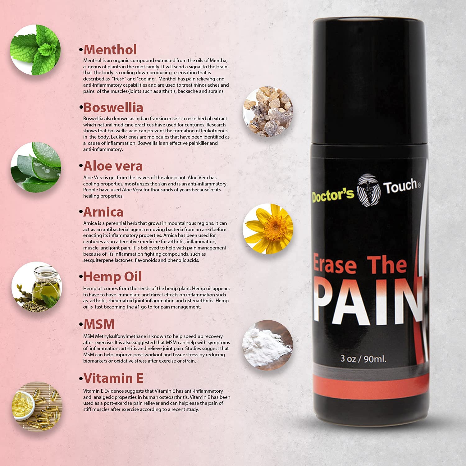Doctor's Touch Erase The Pain Relief Roll On - Fast Acting Topical Pain Relief Roll On for Nerves, Joints, All Muscle Soreness and Discomfort - Roll on Muscle Pain Relief