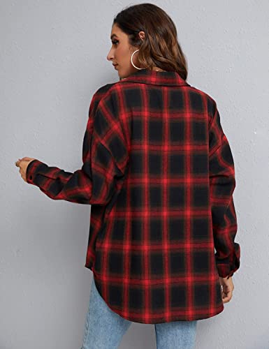BMJL Women's Button Down Plaid Shirts Oversized Flannel Shacket Collared Casual Top Long Sleeve Blouses(L,Plaid)