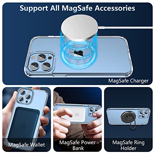 Mgnaooi Magnetic Clear for iPhone 13 Pro Max Case Compatible with Magsafe[Yellow Resistant][Military Grade Tested] Hard PC with Soft Edges Cover, Slim Shockproof Case for iPhone 13 Pro Max,Clear