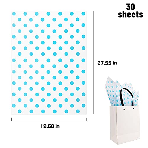 MR FIVE Blue Polka Dot Baby Shower Tissue Paper Bulk,20" x 28",Blue Gift Wrapping Tissue Paper for Gift Bags,Baby Shower Tissue Paper for Boy,30 Sheets