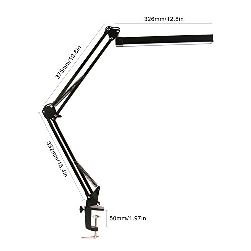 YOUKOYI A16S Metal Adjustable Swing Arm Desk Lamp with Clamp, Touch Control Table Lamp with Stepless Dimming, 3 Color Modes, Memory Function Eye-Caring Desk Light for Home/Office/Work/Study/Reading