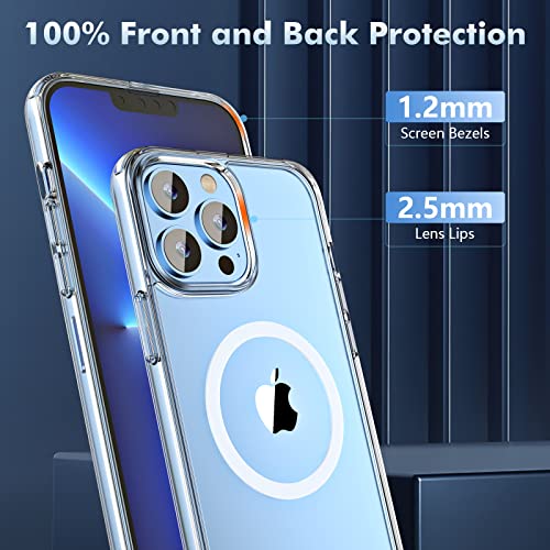 Mgnaooi Magnetic Clear for iPhone 13 Pro Max Case Compatible with Magsafe[Yellow Resistant][Military Grade Tested] Hard PC with Soft Edges Cover, Slim Shockproof Case for iPhone 13 Pro Max,Clear