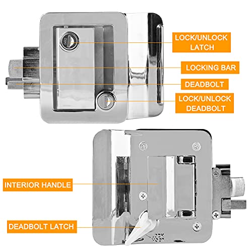 VOGREX RV Door Lock, Travel Trailer Entry Door Lock with Paddle Deadbolt, Camper Door Latch Handle with 4 Keys, Chrome Trailer Door Lock for Camper Travel Trailer RV