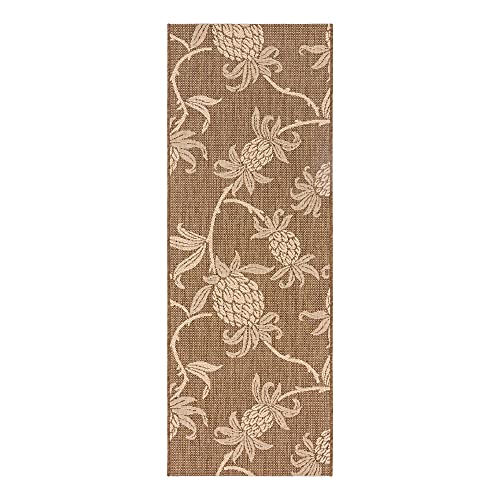 Gertmenian Indoor/Outdoor Kona Coast by Reyn Spooner Runner Rug - 2x6 Runner, Stain & UV Resistant, Ideal for Deck, Patio, Poolside Rooms - Pineapple, Brown, 46657