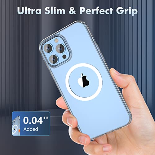 Mgnaooi Magnetic Clear for iPhone 13 Pro Max Case Compatible with Magsafe[Yellow Resistant][Military Grade Tested] Hard PC with Soft Edges Cover, Slim Shockproof Case for iPhone 13 Pro Max,Clear