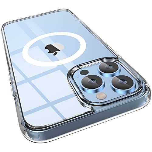 Mgnaooi Magnetic Clear for iPhone 13 Pro Max Case Compatible with Magsafe[Yellow Resistant][Military Grade Tested] Hard PC with Soft Edges Cover, Slim Shockproof Case for iPhone 13 Pro Max,Clear