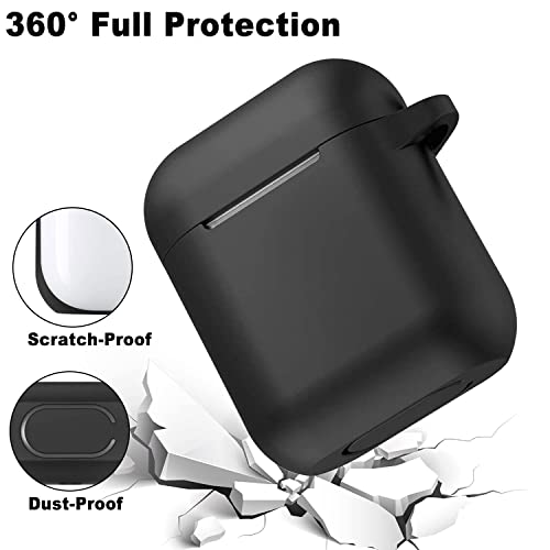 Silicone Headphone Case Cover,Wonjury Protective Case with Bracelet Keychain for Women Girls,Skin for 2 & 1 Charging Case, Black