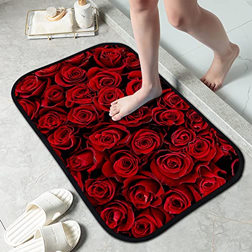 BVOGOS Bathroom Rugs Soft Non Slip Bath Mat Romantic Red Roses Ultra Soft Foam Welcome Doormat Bath Rugs for Bathroom Toilet Base Sink Floor Mat Kitchen Runner 23.6 x 15.7 Inches