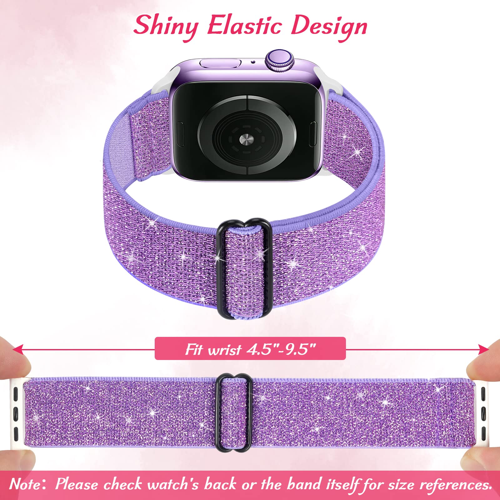 3 Pack Shiny Bands Compatible with Apple Watch Band for Women 38mm 40mm 41mm, Nylon Stretchy Straps for iWatch Series 9 Ultra SE 8 7 6 5 4 3 2 1
