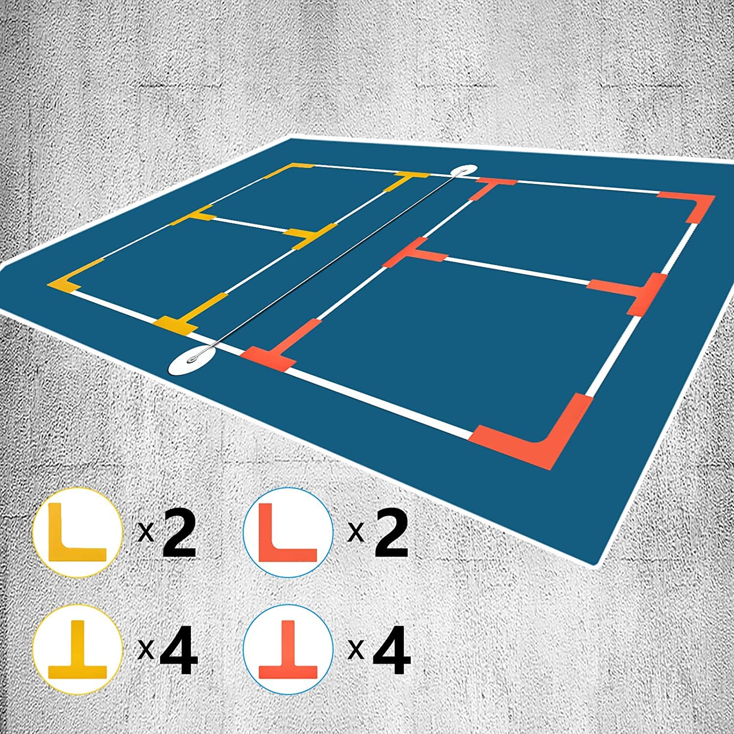 Eco Walker Court Lines Marker Kit Throw Down Markers Create Your Own Mini Pickleball Tennis Court (RED-Yellow)