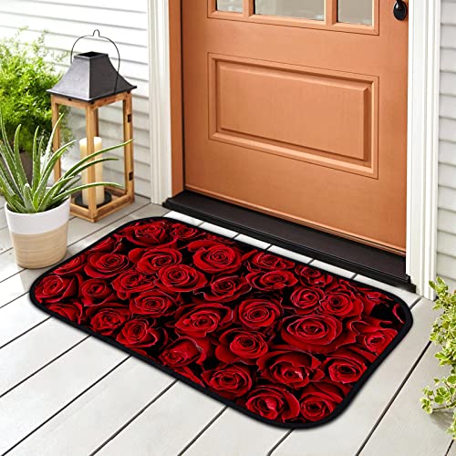 BVOGOS Bathroom Rugs Soft Non Slip Bath Mat Romantic Red Roses Ultra Soft Foam Welcome Doormat Bath Rugs for Bathroom Toilet Base Sink Floor Mat Kitchen Runner 23.6 x 15.7 Inches