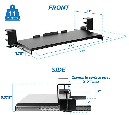Mount-It! Clamp Keyboard Tray - Ergonomic Under Desk Pull Out Keyboard and Mouse Platform with No-Drill Easy Installation - Slides Under Desk Increase Desk Space - 27 Inch Wide