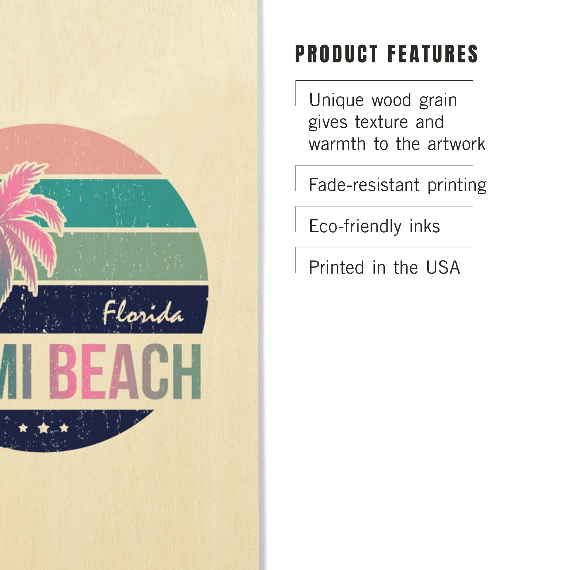 Lantern Press 6x9 Inch Wood Sign, Ready to Hang Wall Decor, Miami, Florida, Beach,
