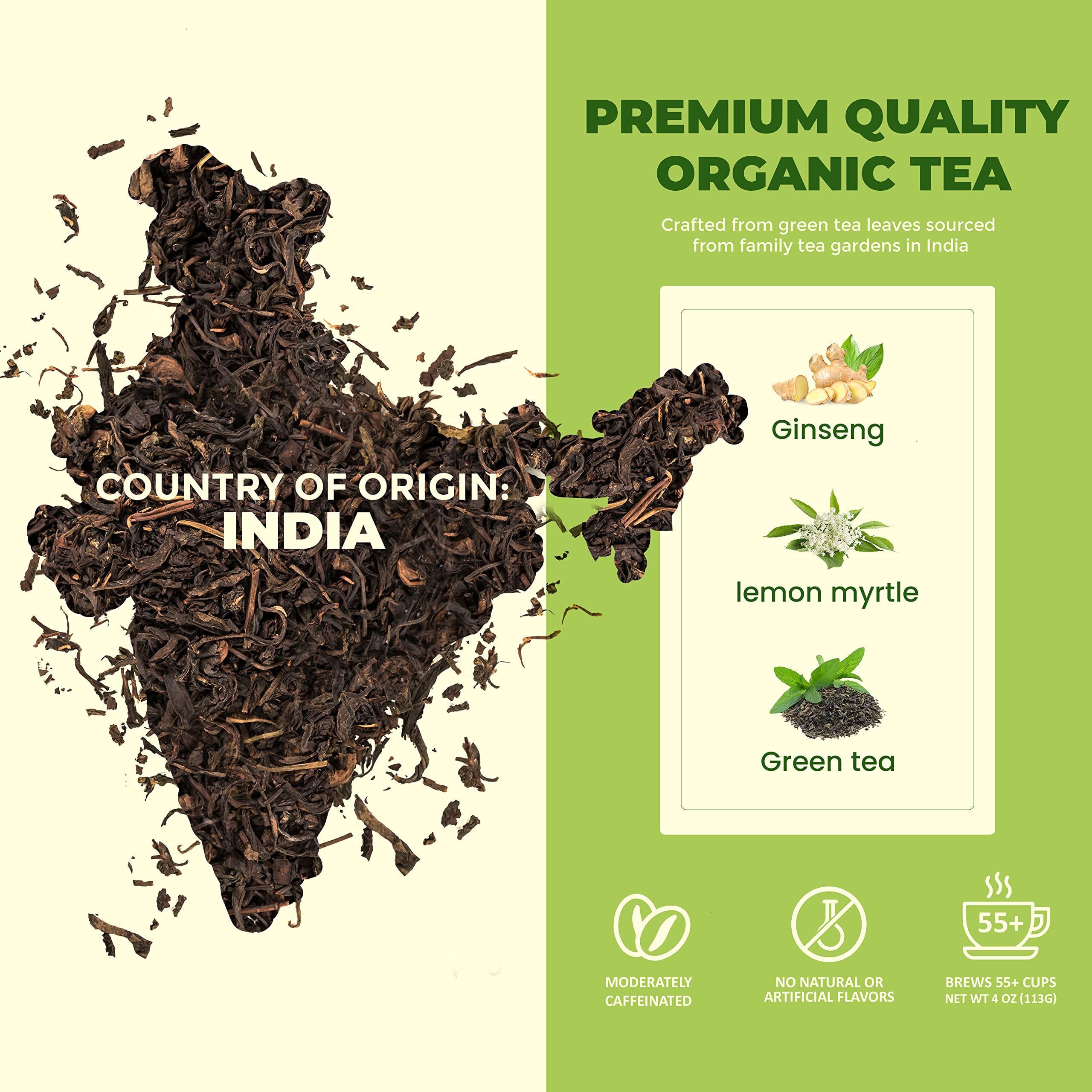 Gardenika Organic Ginseng Green Loose Leaf Tea – Kosher, No Natural or Artificial Flavors – 4 oz