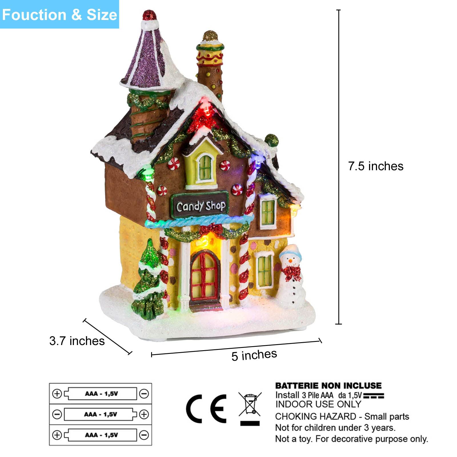 innodept12 Christmas Candy Gingerbread House Decor - Christmas Village Houses Building with LED Light up Decorative Tabletop Decoration