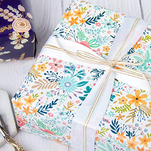 WRAPAHOLIC Wrapping Paper Roll - Beautiful Floral Design for Birthday, Mother's Day, Wedding, Baby Shower Wrap - 30 inch x 33 feet