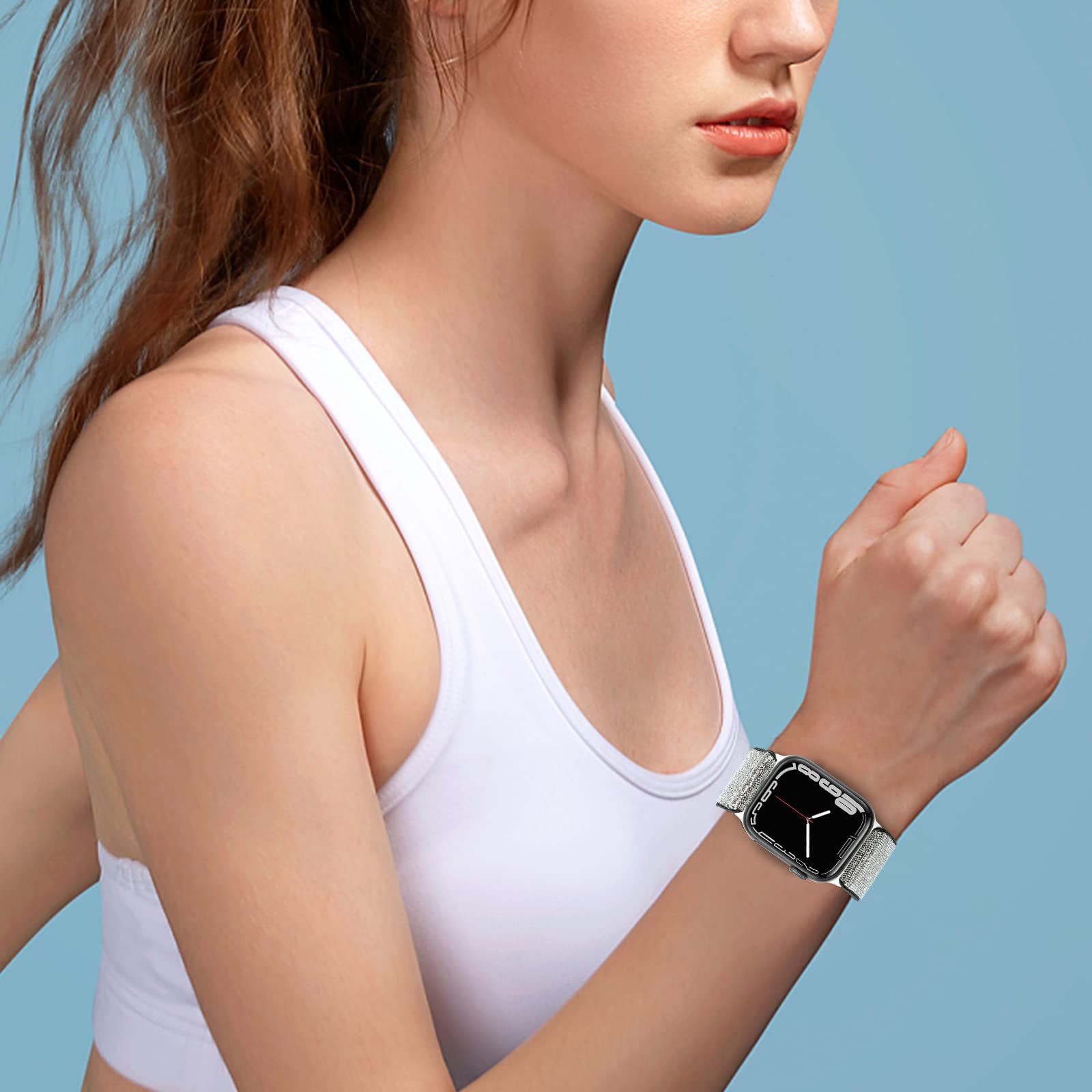 3 Pack Shiny Bands Compatible with Apple Watch Band for Women 38mm 40mm 41mm, Nylon Stretchy Straps for iWatch Series 9 Ultra SE 8 7 6 5 4 3 2 1