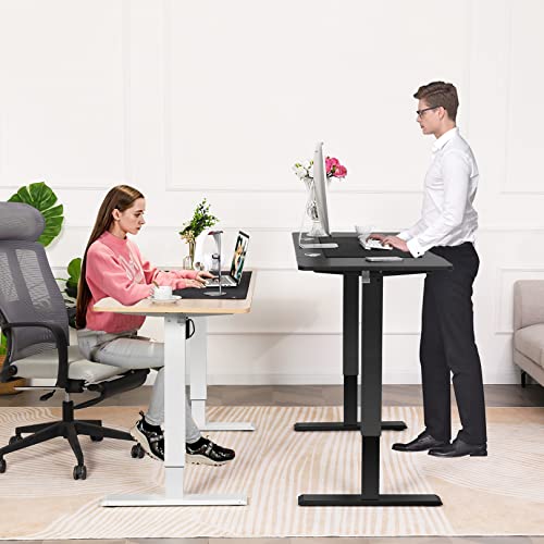 55 x 24 Inch Electric Standing Desk Adjustable Height, Sit-Stand Desk with Oversized Mouse Pad, Ergonomic Curved Desktop, Double Crossbeam Structure, 27''-45'' Lifting Range Stand up Desk(Brown)