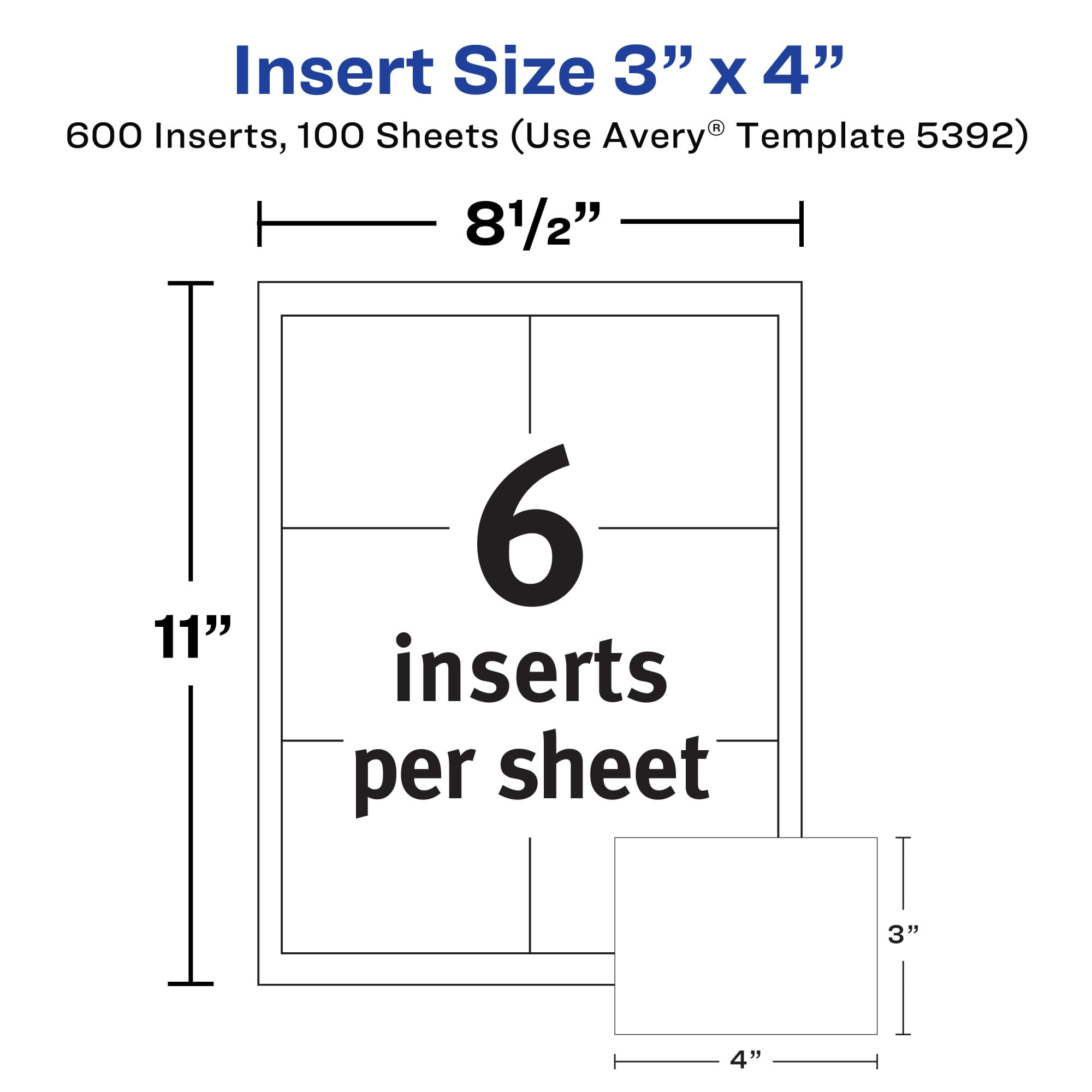 Avery Customizable Name Badge Inserts, 3" x 4", White, 2 Packs of 300, 600 Printable Name Tag Inserts Total (35392)