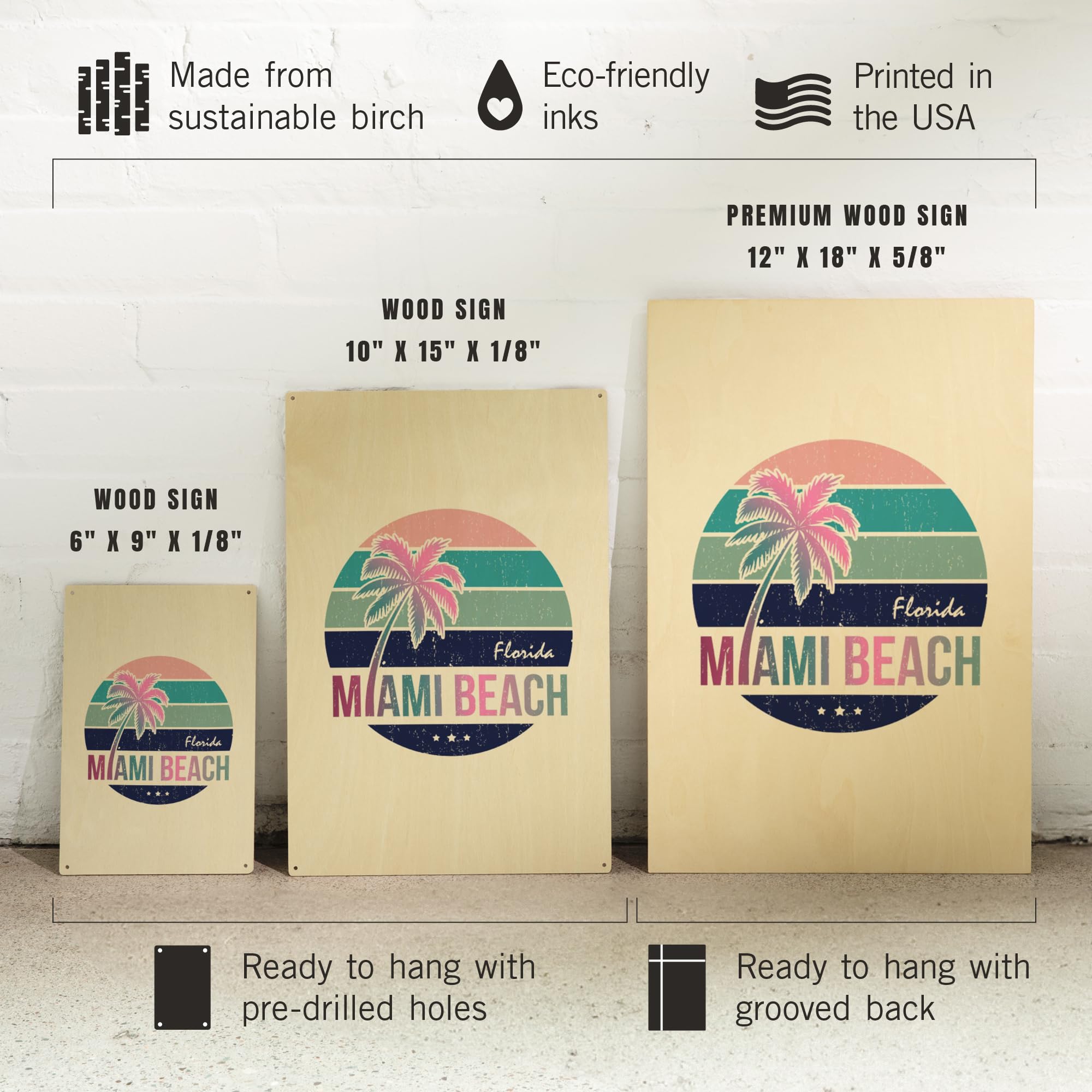 Lantern Press 6x9 Inch Wood Sign, Ready to Hang Wall Decor, Miami, Florida, Beach,