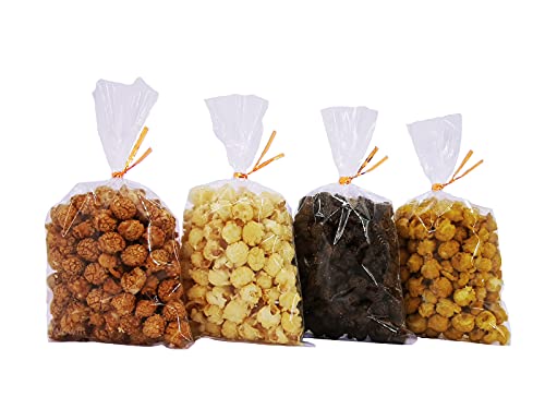 Wowfit 100 CT 6” x 10” Clear Flat Cellophane Treat Bags with 6” Gold Twist Ties, Cello Packaging for Gift Wrapping, Decorations, and Food Storage