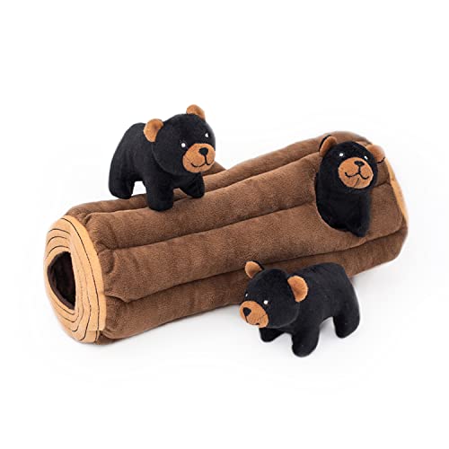 ZippyPaws Burrow, Woodland Friends Black Bear Log - Interactive Dog Toys for Boredom - Hide and Seek Dog Toys, Colorful Squeaky Dog Toys for Small & Medium Dogs, Plush Dog Puzzles