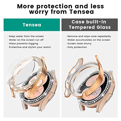 Tensea [2+2Pack for Samsung Galaxy Watch 4 2021/5 2022 Screen Protector and Case 44mm, Bling Cover Tempered Glass Protective Film and Hard PC Bumper Diamond Crystal Frame for Women