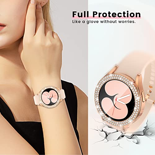 Tensea [2+2Pack for Samsung Galaxy Watch 4 2021/5 2022 Screen Protector and Case 44mm, Bling Cover Tempered Glass Protective Film and Hard PC Bumper Diamond Crystal Frame for Women